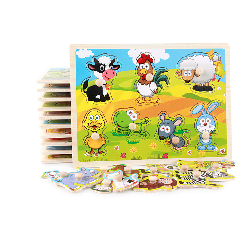 Wooden Toddler Animal Vehicle Puzzles w Handles Educational Montessori ...